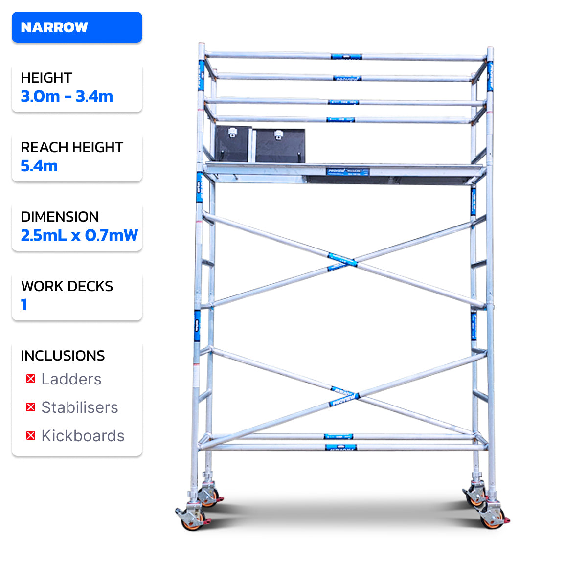 3.0m - 3.8m Narrow Aluminium Mobile Scaffold Tower