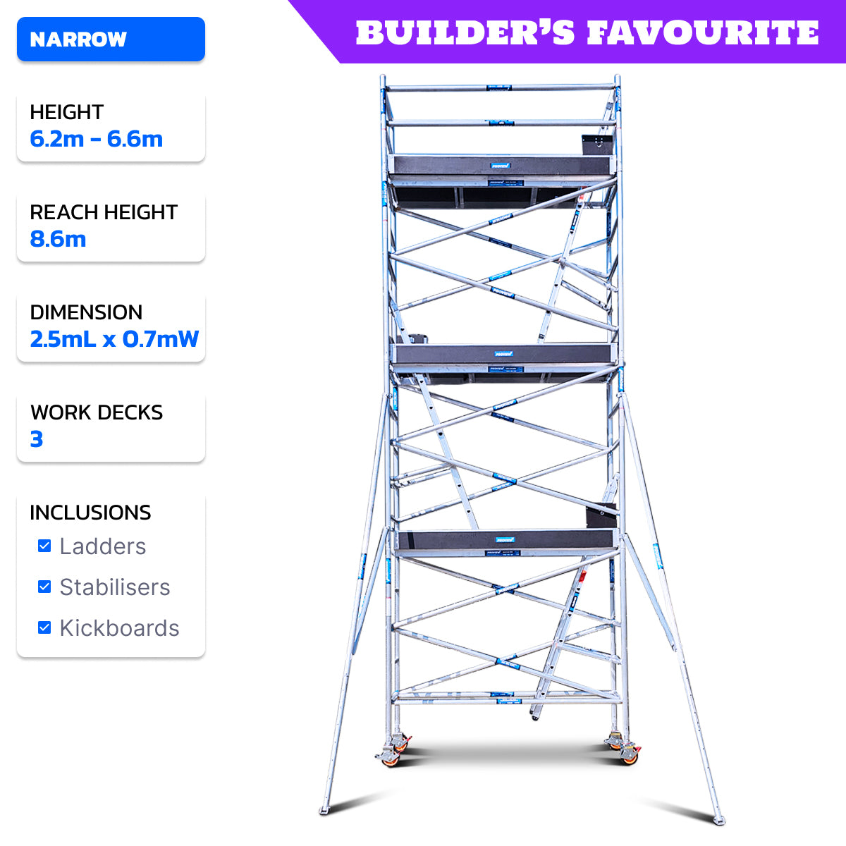 6.2m - 6.6m Narrow Aluminium Mobile Scaffold Tower