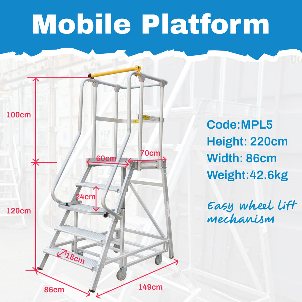 5-Step Aluminium Mobile Platform Ladder - Versatile & Safe for Elevate