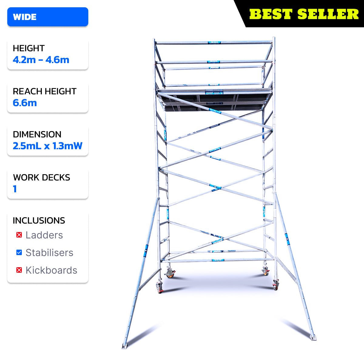 4.2m - 4.6m Wide Aluminium Mobile Scaffold Tower