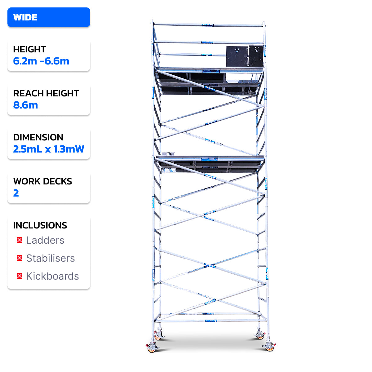 6.2m - 6.6m Wide Aluminium Mobile Scaffold Tower